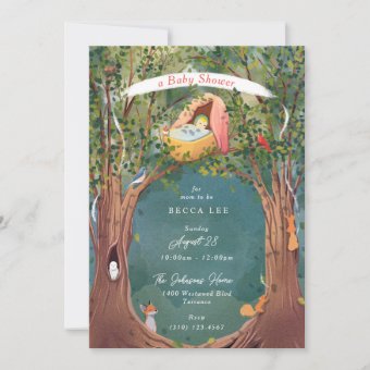 Vintage Illustration Cradle Tree Tops Baby Shower Invitation | Zazzle