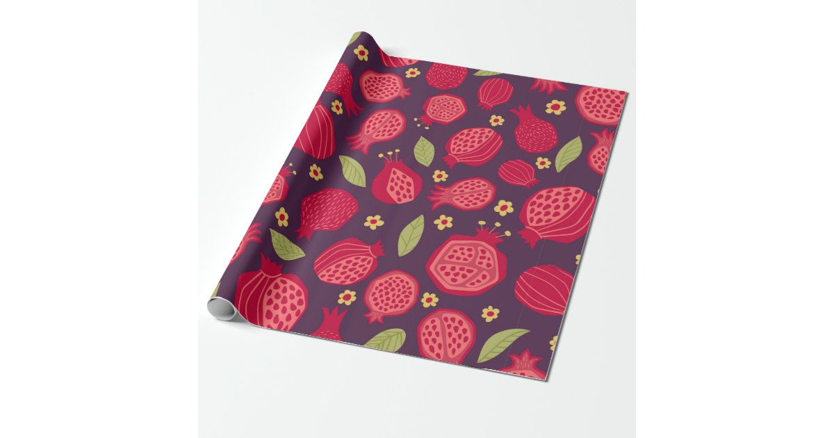 Vintage illustration of juicy pomegranates with le wrapping paper | Zazzle