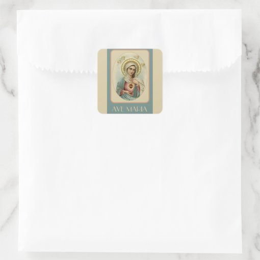 Vintage Immaculate Heart of Mary AVE MARIA Square Sticker | Zazzle