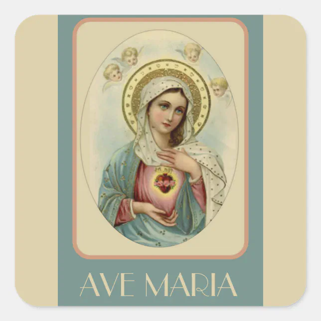Vintage Immaculate Heart of Mary AVE MARIA Square Sticker | Zazzle