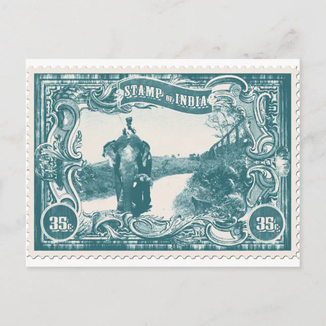 Vintage India Stamp with Elephant Postcard | Zazzle