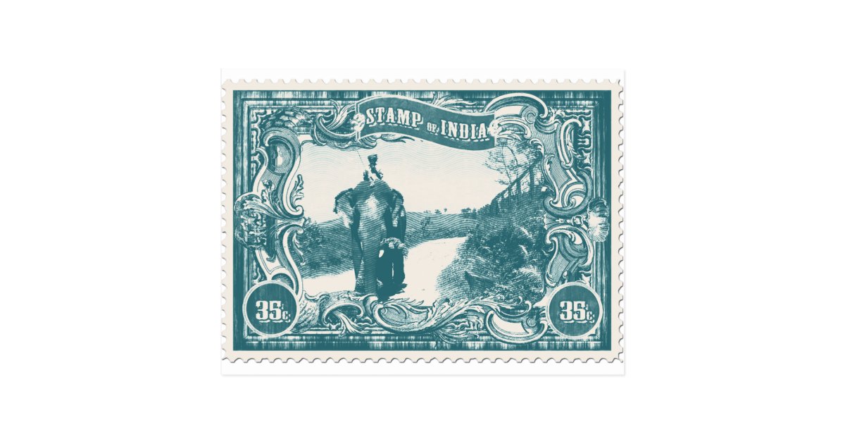 Vintage India Stamp with Elephant Postcard | Zazzle.com