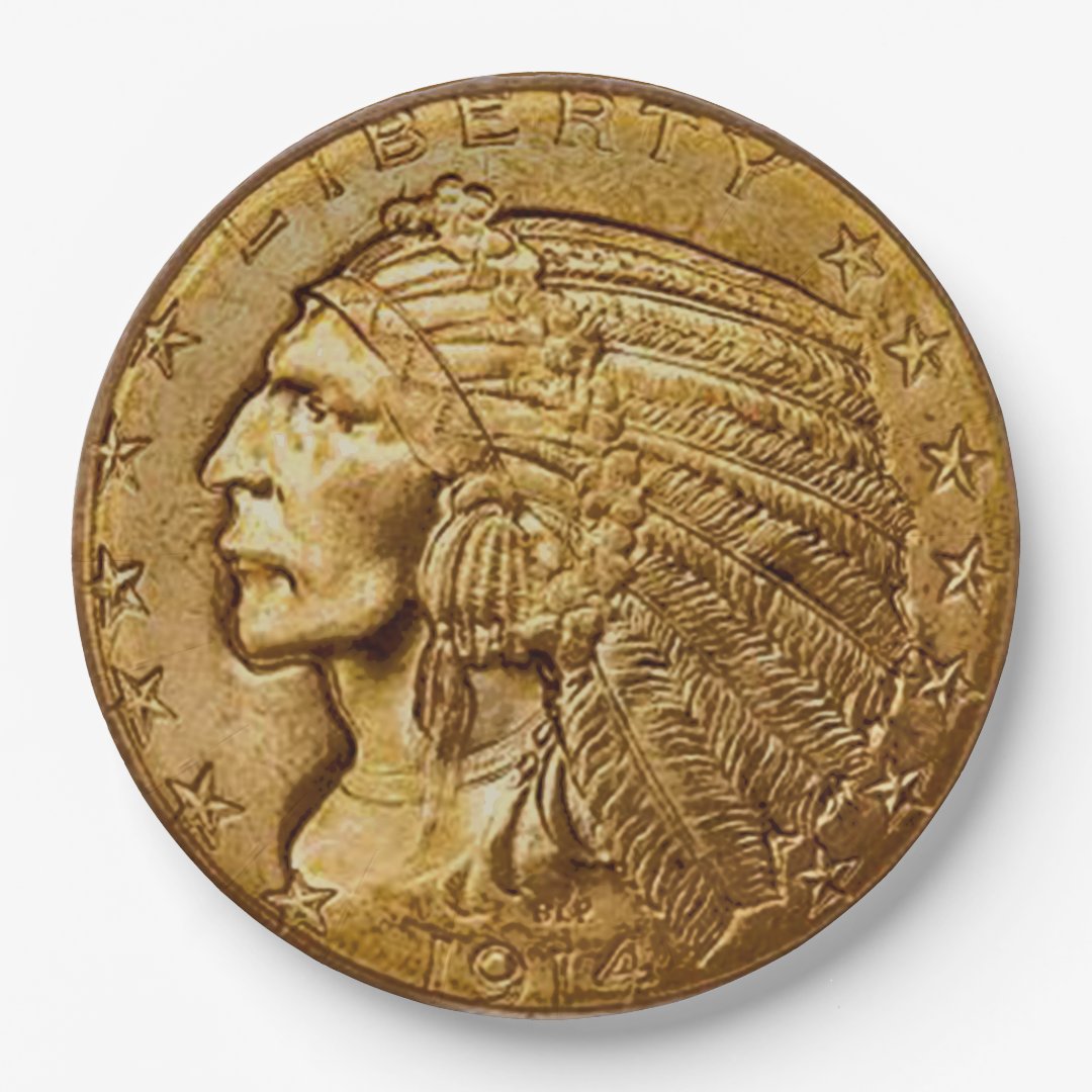 Vintage Indian Head Gold Coin Paper Plates | Zazzle
