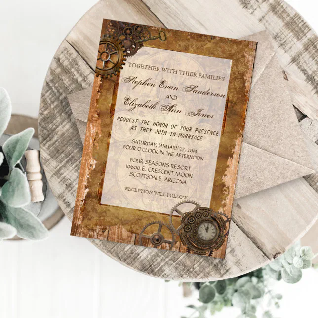 Vintage Industrial Steampunk Wedding Invitation | Zazzle