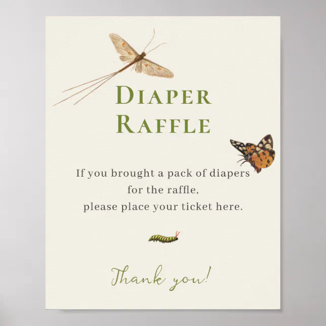 Vintage Insects Baby Shower Diaper Raffle Poster | Zazzle