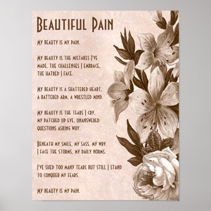 Vintage Inspirational Beautiful Pain Poetry Poster | Zazzle