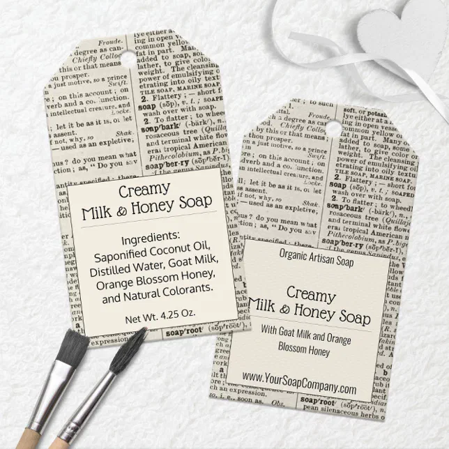 Vintage Inspired Black & White Dictionary Soap Gift Tags | Zazzle
