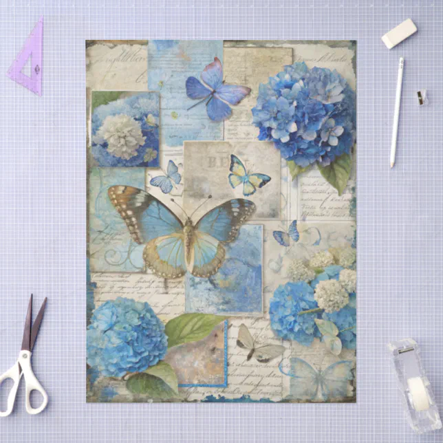 Vintage Inspired Blue Floral Collage Decoupage Tissue Paper | Zazzle