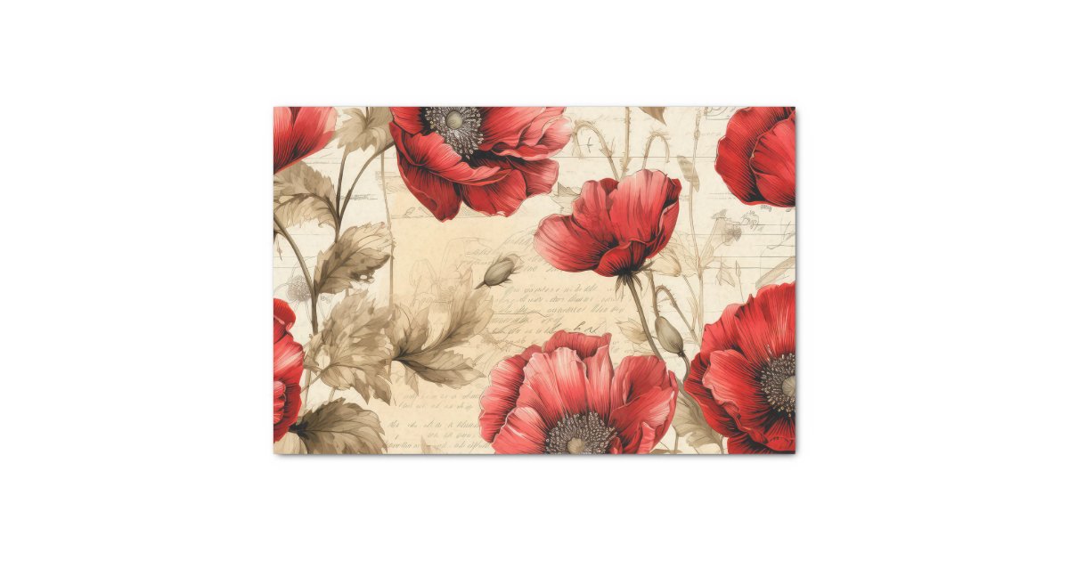 Vintage Inspired Red Poppies Tissue Paper | Zazzle