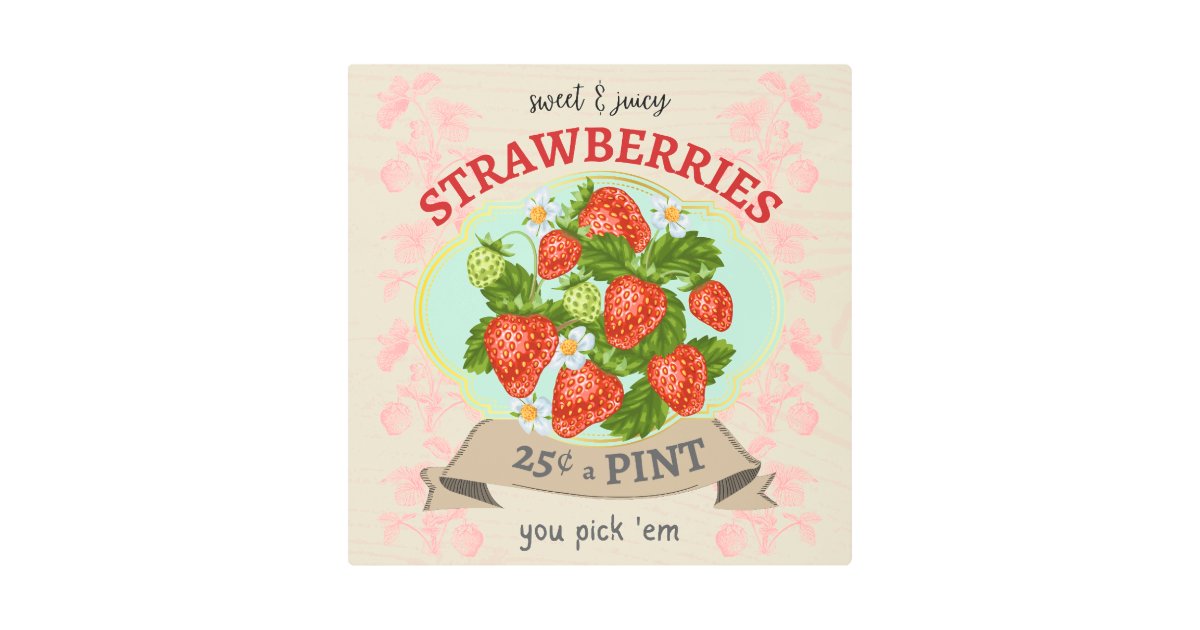 Vintage Inspired Strawberry Metal Sign | Zazzle