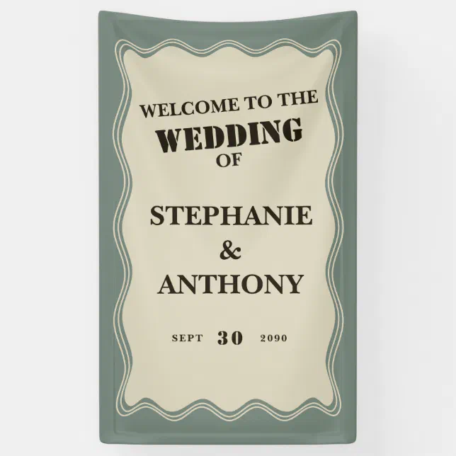 VIntage Inspired Wavy Border on Sage Green Wedding Banner | Zazzle