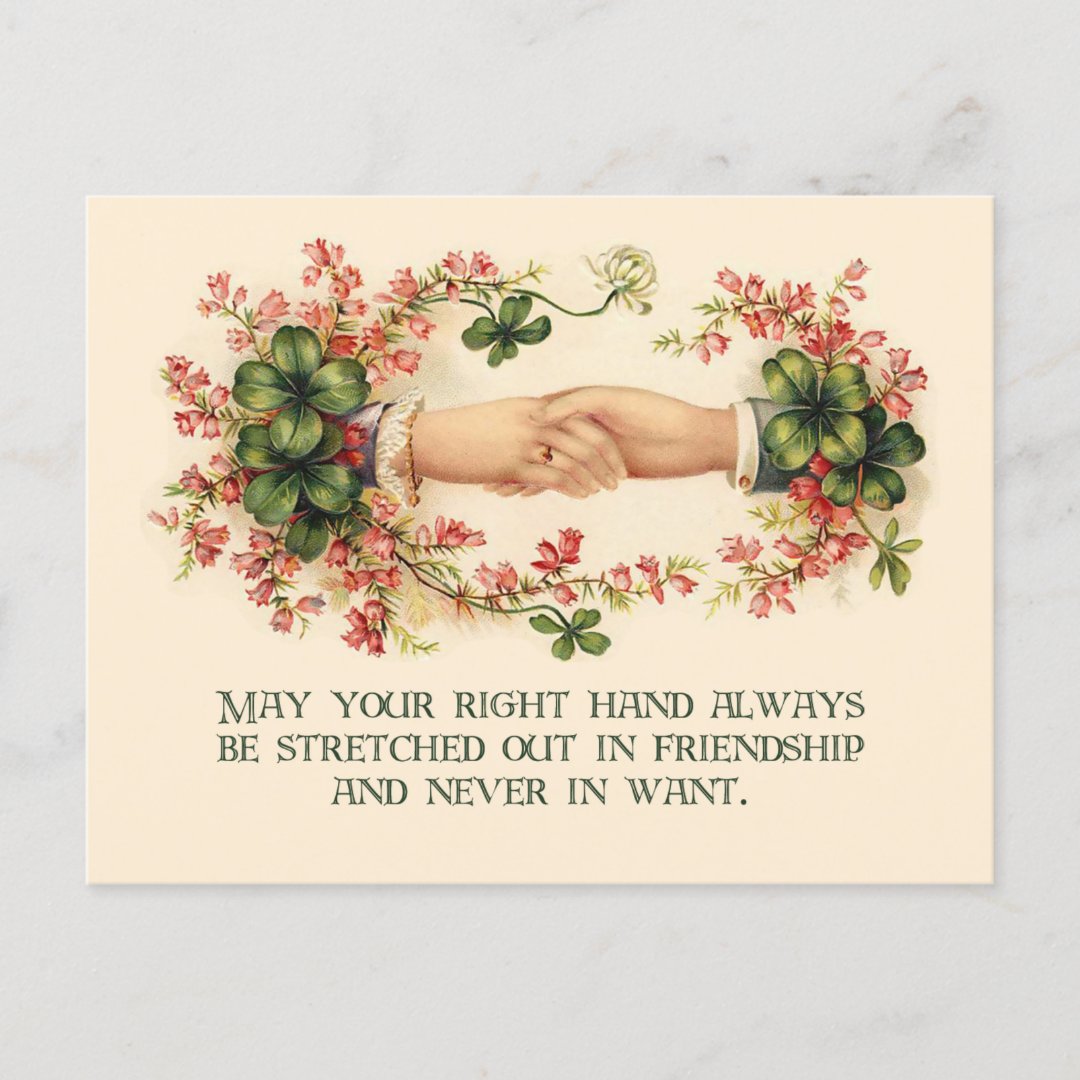 Vintage Irish Blessing, Hands and Shamrocks Postcard | Zazzle