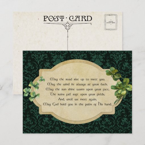 Vintage Irish Blessing with Shamrocks Postcard | Zazzle