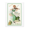 Vintage Irish Lass with Fiddle Postcard | Zazzle