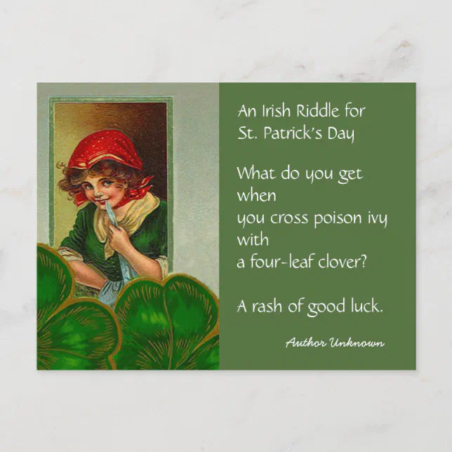 Vintage Irish Riddle St Patricks Day PC Postcards | Zazzle
