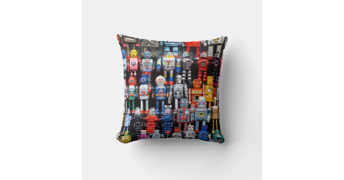 Vintage iron tin toy robot collection Pillow | Zazzle