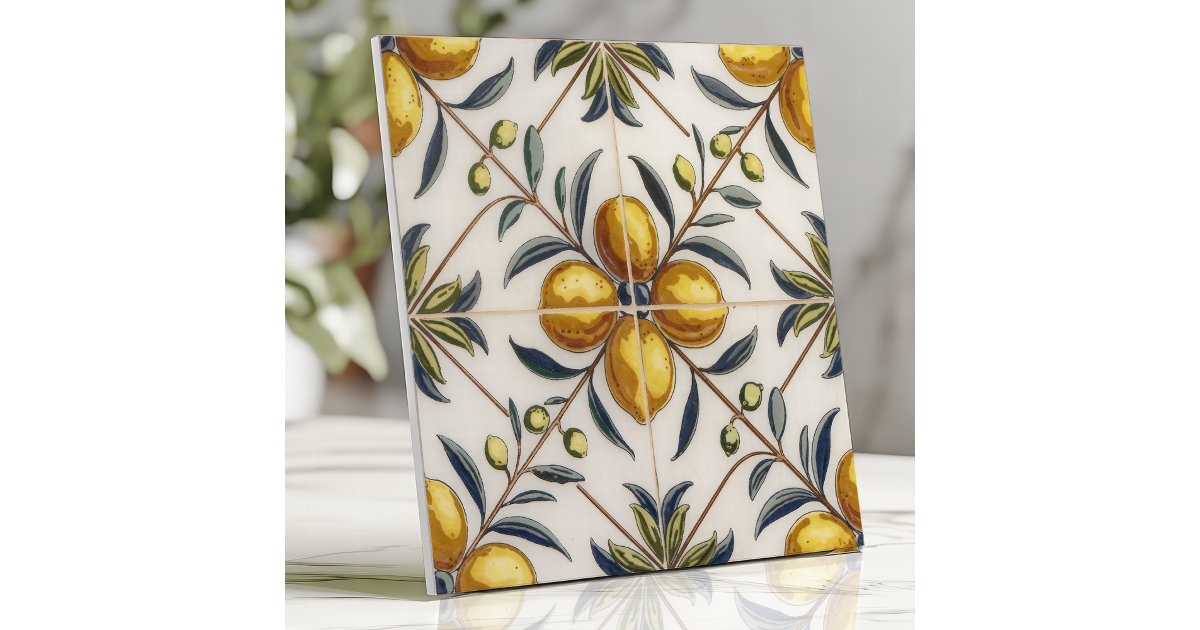 Vintage Italian Lemon Citrus Botanical Pattern Ceramic Tile | Zazzle