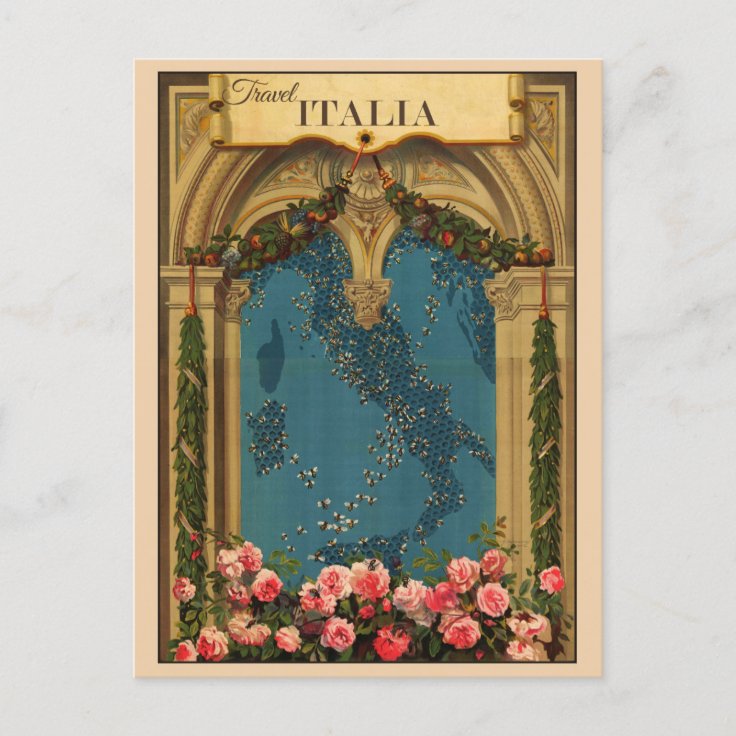 Vintage Italy Italian Map Travel Postcard | Zazzle