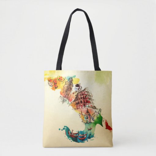 Vintage Italy Map City Travel Love Watercolor Tote Bag | Zazzle