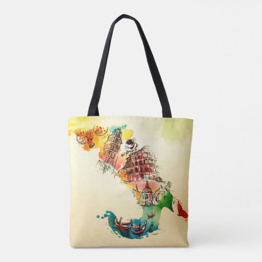 Vintage Italy Map City Travel Love Watercolor Tote Bag | Zazzle
