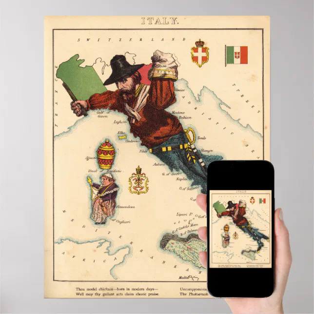 Vintage Italy Map Poster | Zazzle