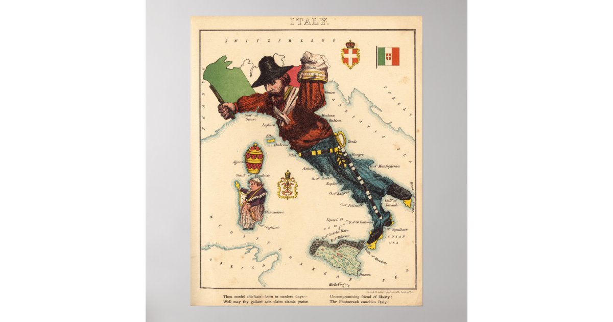 Vintage Italy Map Poster | Zazzle