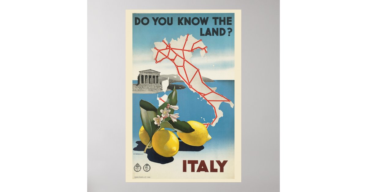 Vintage Italy Map Travel Poster | Zazzle
