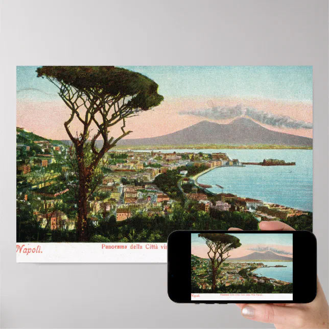 Vintage Italy, , the bay of Naples and Vesuvius Poster | Zazzle
