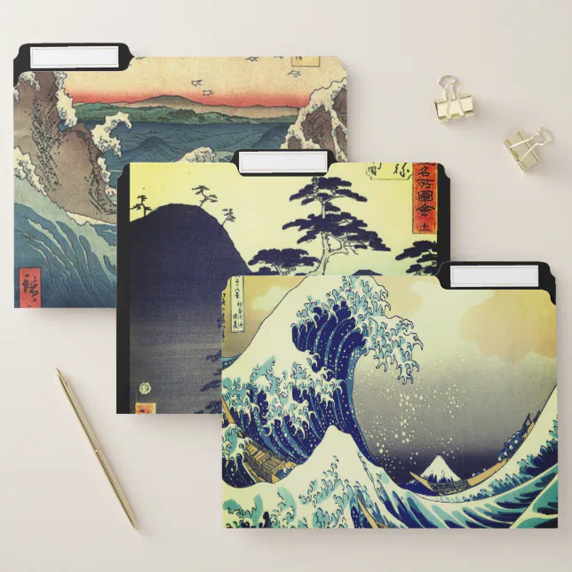 vintage japanese art landscape great wave file folder | Zazzle
