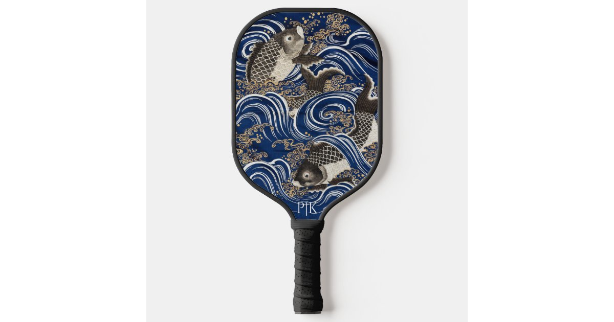 Vintage Japanese Carp In Waves, Personalized Pickleball Paddle | Zazzle