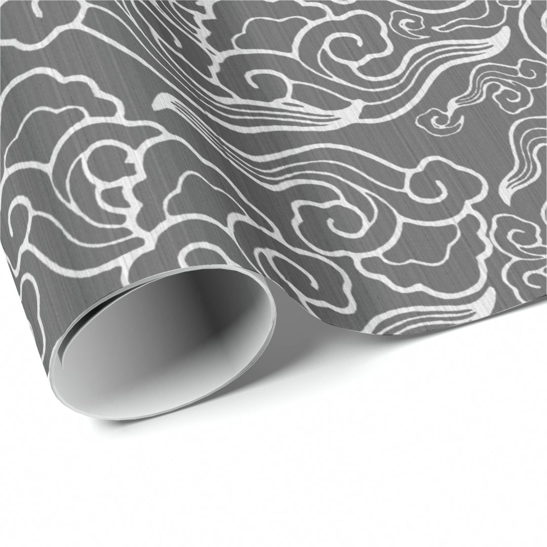 Vintage Japanese Clouds, Graphite Gray / Grey Wrapping Paper | Zazzle