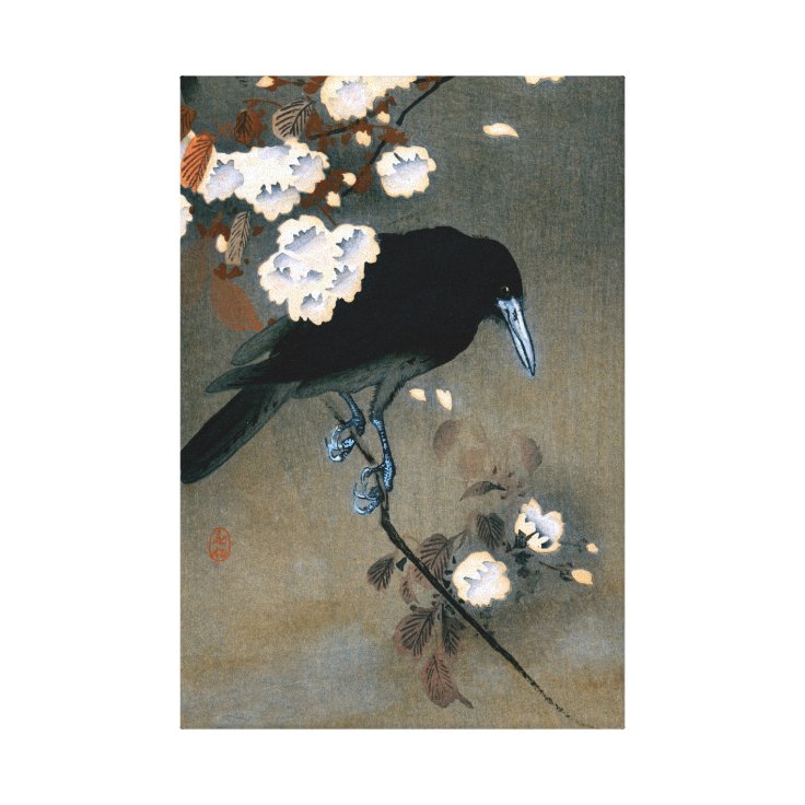 Vintage Japanese Crow and Blossom Woodblock Print | Zazzle