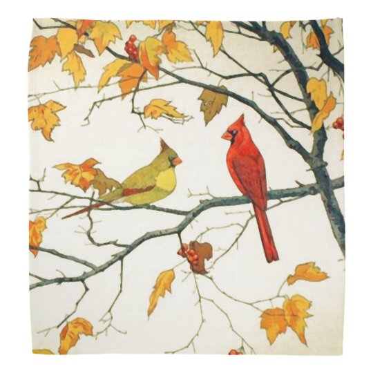 Vintage Japanese drawing, Cardinals on a branch Bandana | Zazzle.com