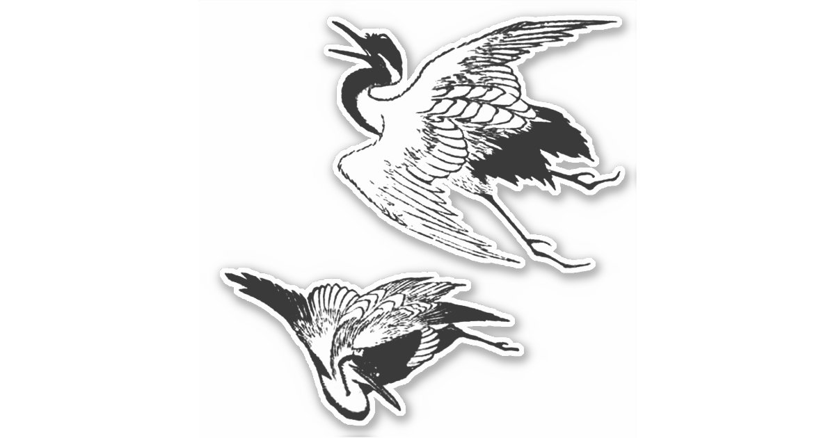 Vintage Japanese Drawings of a Crane Sticker | Zazzle