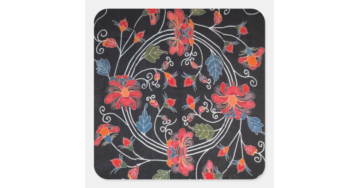 Vintage Japanese Kimono Textile (Bingata) Square Sticker | Zazzle
