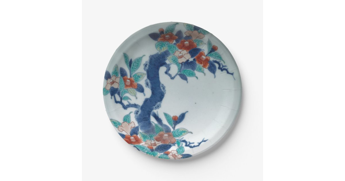 Vintage Japanese porcelain Japandi Bonsai tree Paper Plates | Zazzle