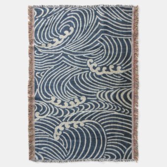 Vintage Japanese Textile, Wave Pattern Throw Blanket | Zazzle