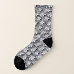 Vintage Japanese Waves, Black and White Socks | Zazzle
