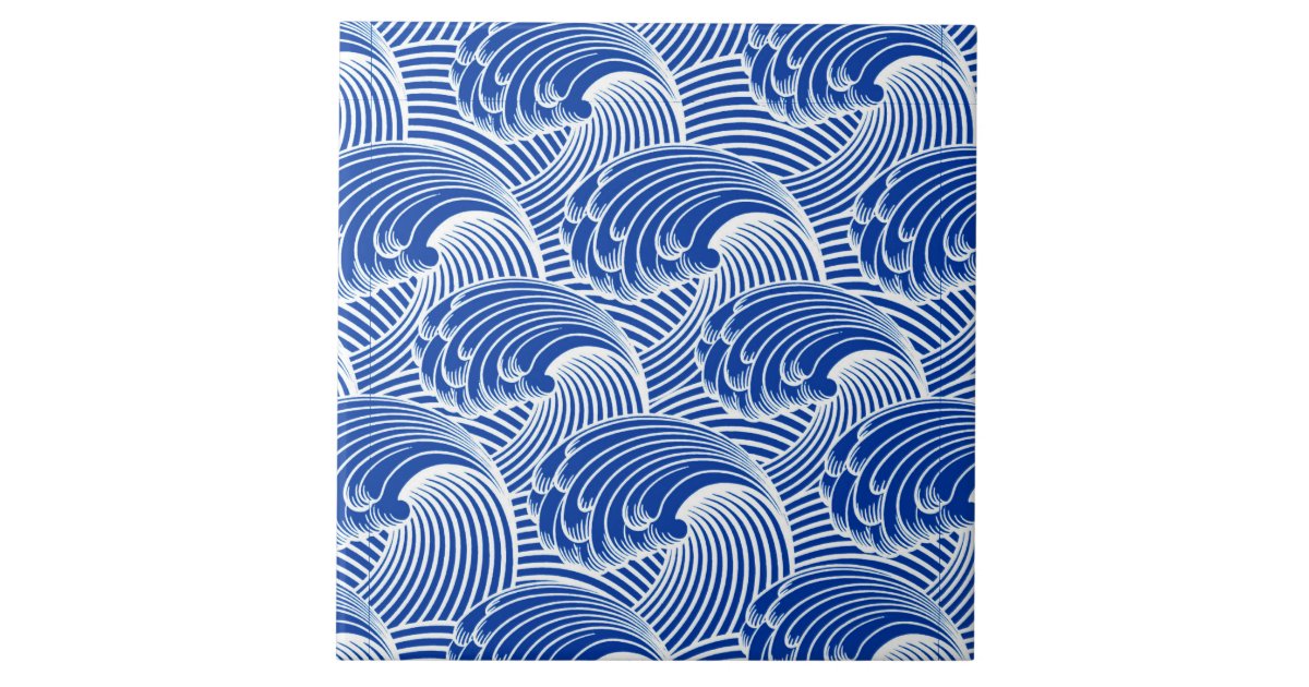 Vintage Japanese Waves, Cobalt Blue and White Ceramic Tile | Zazzle