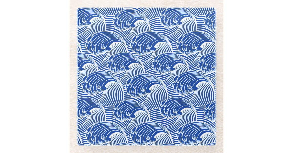 Vintage Japanese Waves, Cobalt Blue and White Glass Coaster | Zazzle