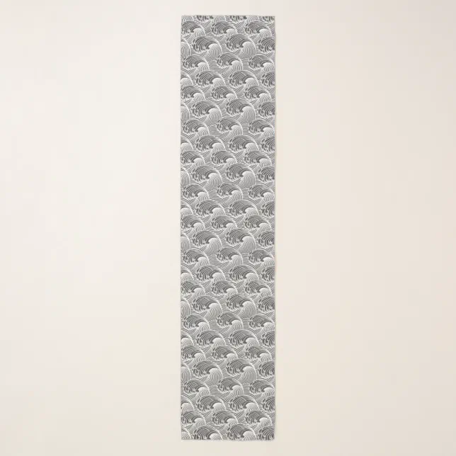 Vintage Japanese Waves, Gray / Grey and White Scarf | Zazzle