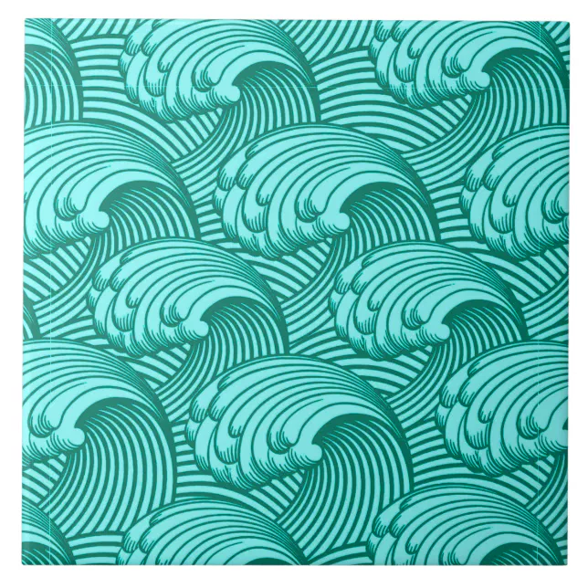 Vintage Japanese Waves, Turquoise and Aqua Tile | Zazzle