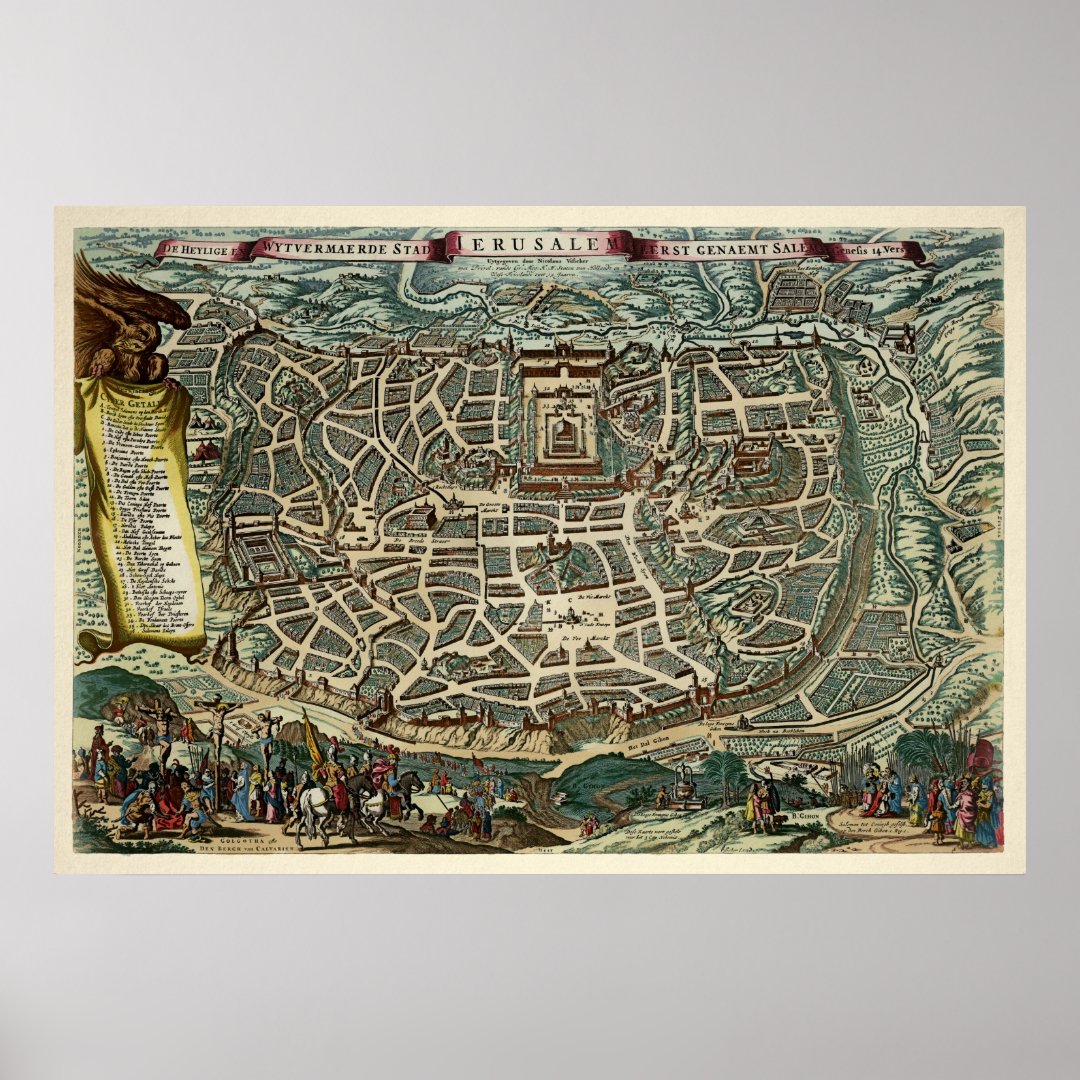 Vintage Jerusalem Map Poster | Zazzle