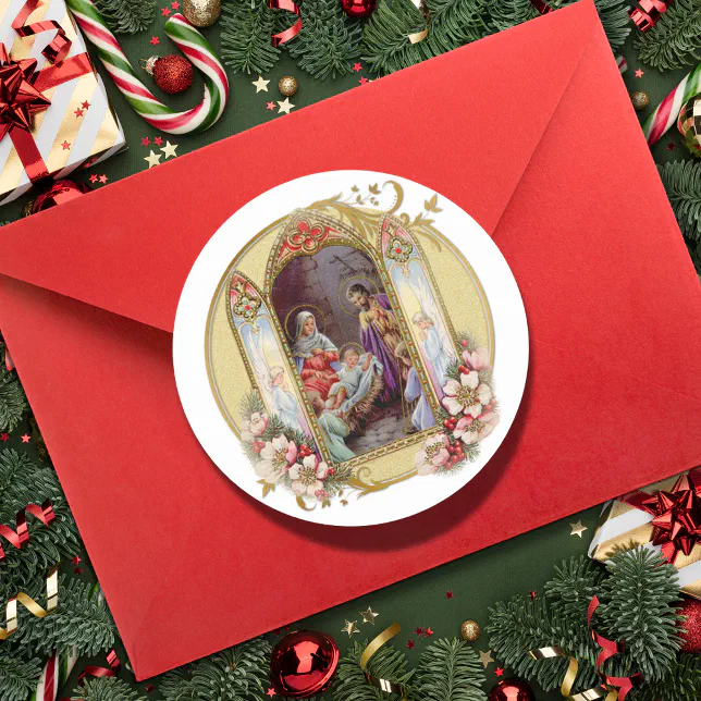 Vintage Jesus Mary Joseph Nativity Floral Holiday Classic Round Sticker ...
