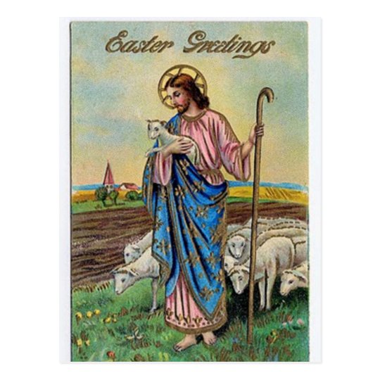 Vintage Jesus With Sheep Easter Greetings Postcard | Zazzle.com