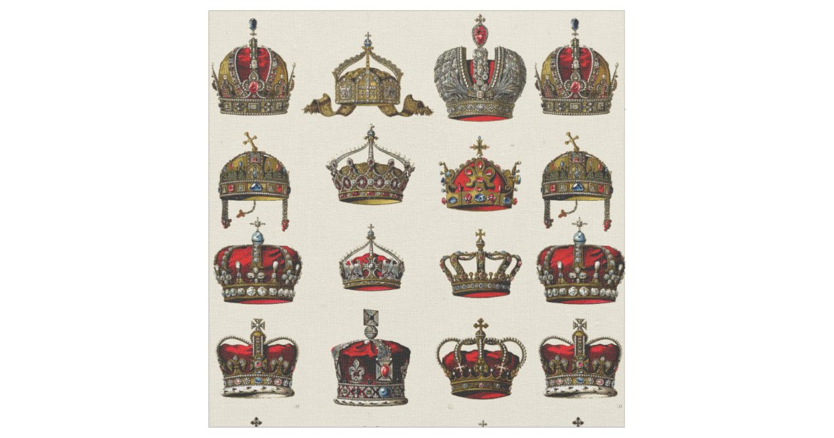 Vintage Jeweled Crowns Pattern Fabric | Zazzle