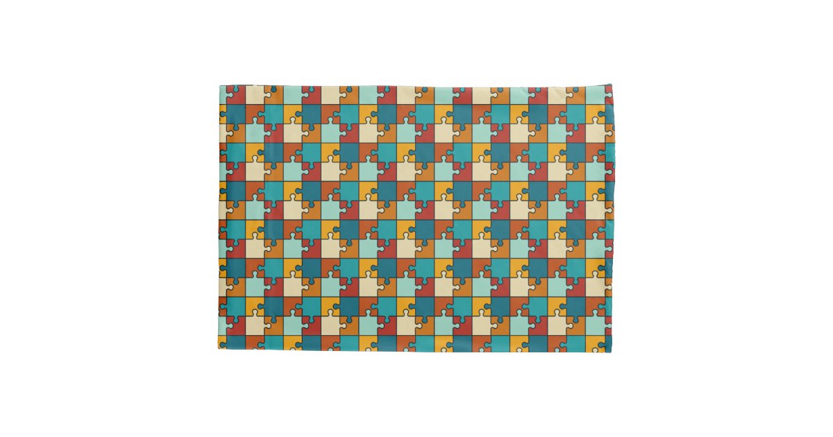 Vintage Jigsaw Puzzle Pieces Pattern Pillow Case | Zazzle