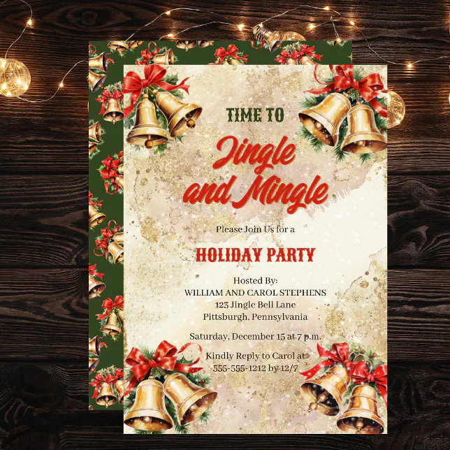 Vintage Jingle and Mingle Bells Christmas Party Invitation | Zazzle