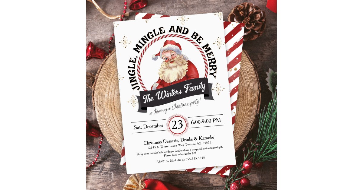 Vintage Jingle Mingle Be Merry Christmas Party Invitation | Zazzle