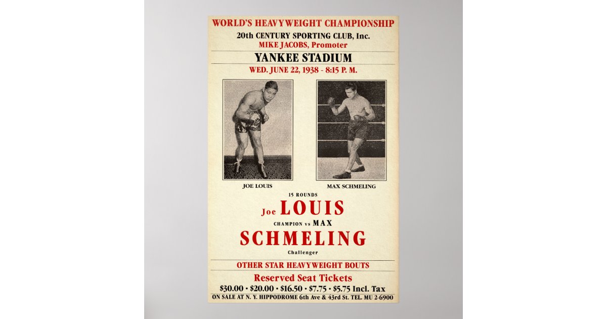 Vintage Joe Lewis vs Max Schmeling Poster | Zazzle